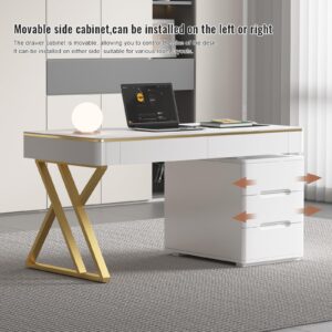 Dongge Wooden Computer Office Desk with Drawers for Home Office - White Gaming Desk with Tempered Glass Top - Thickened Lacquered PC Desk and Writing Desk - Escritorios para Computadoras (Z-105)