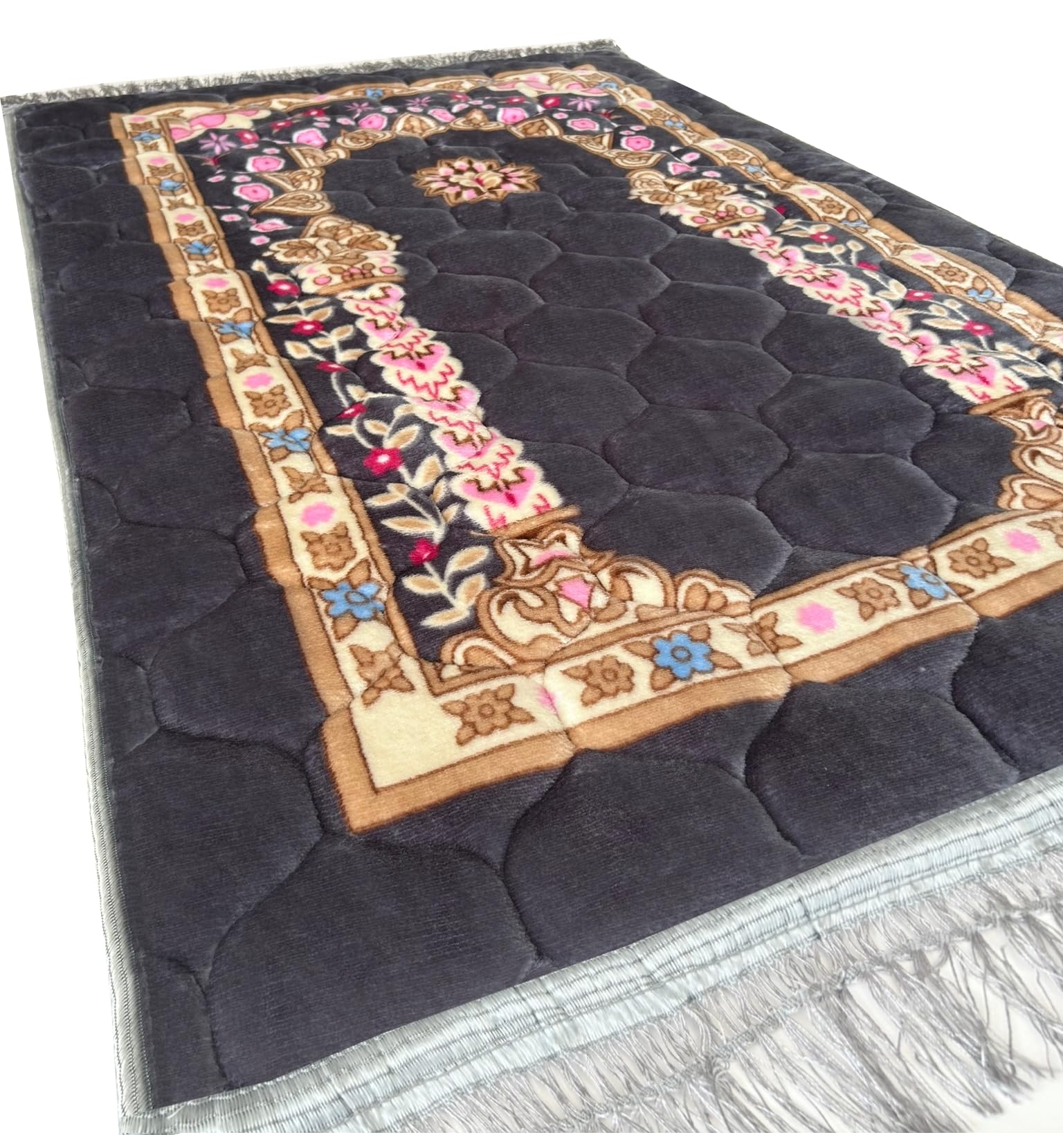 Prayer Mat Muslim Rug Islamic - Padded Thick Prayer Rug Sajadah for Men Women with Islam Prayer Beads for Eid Travel Ramadan, Soft and Luxury (Grey)