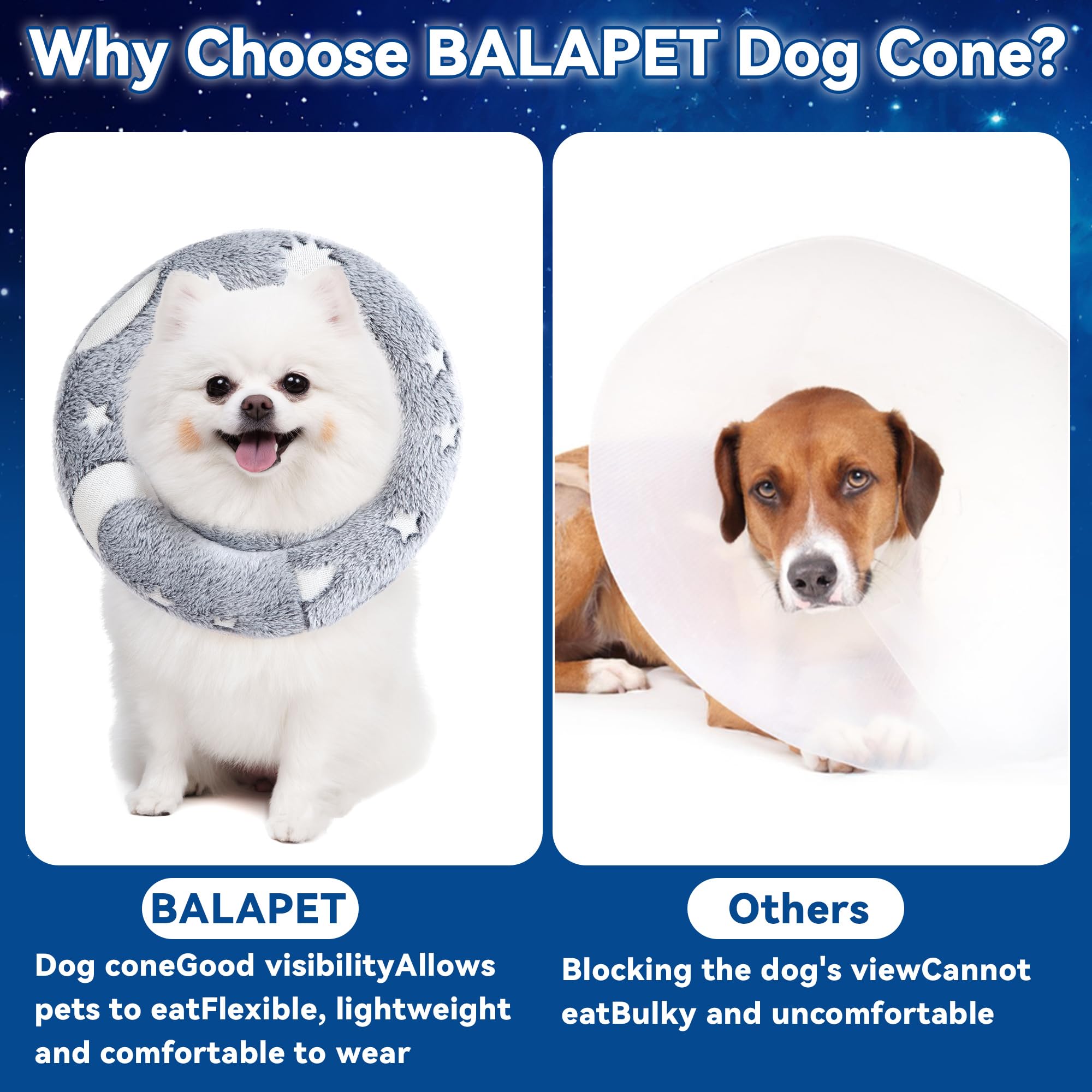 BALAPET Adjustable Soft Dog Cone Pet Recovery Collar for Dogs After Surgery Glow in The Dark Design Protective Elizabethan Collar Not Block Vision Fit for Dogs Recovery and Stop Licking(S)