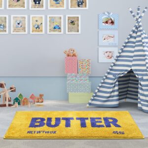 Butter Rug for Stylish Home Decor - Fluffy Microfiber Non Slip Kitchen Mat - Soft Runner Carpet for Living Room, Bedroom - 47"x20" Yellow Accent Rug for Indoor Spaces