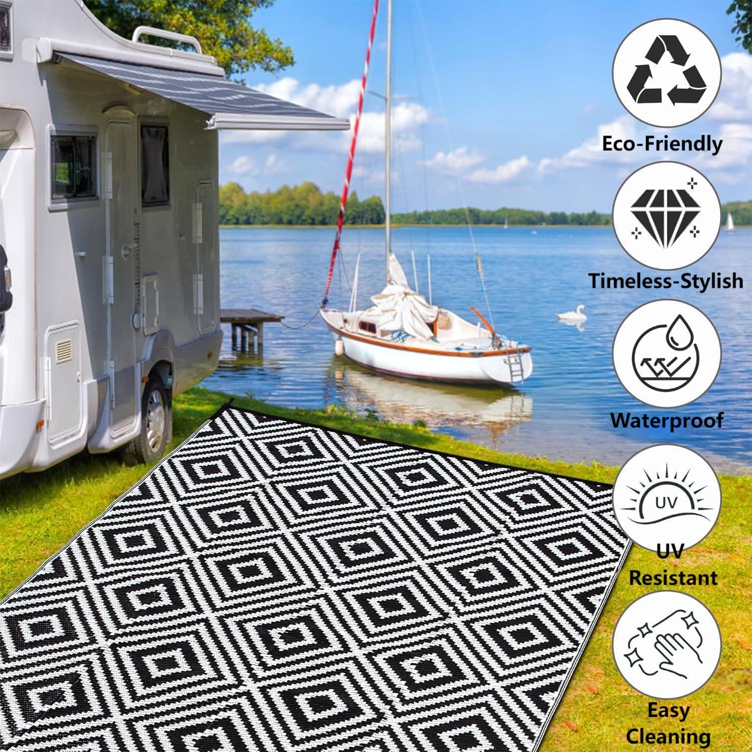 Outdoor Plastic Straw Rug, 5x7 Outdoor Rug,RV Rug,Reversible mats, Large Floor Mat and Rug for RV, Patio, Backyard, Deck, Picnic, Beach, Trailer, Camping