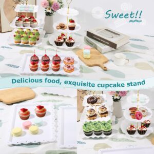 Dessert Table Display Set Stands: Cupcake Stand Set - 10 Pcs Cupcake Tower 4 3 Tiered Tray Stand 6 Plastic Tray for Birthday Baby Shower Tea Party White