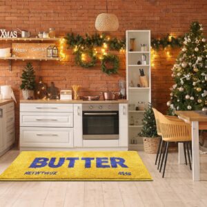 Butter Rug for Stylish Home Decor - Fluffy Microfiber Non Slip Kitchen Mat - Soft Runner Carpet for Living Room, Bedroom - 47"x20" Yellow Accent Rug for Indoor Spaces