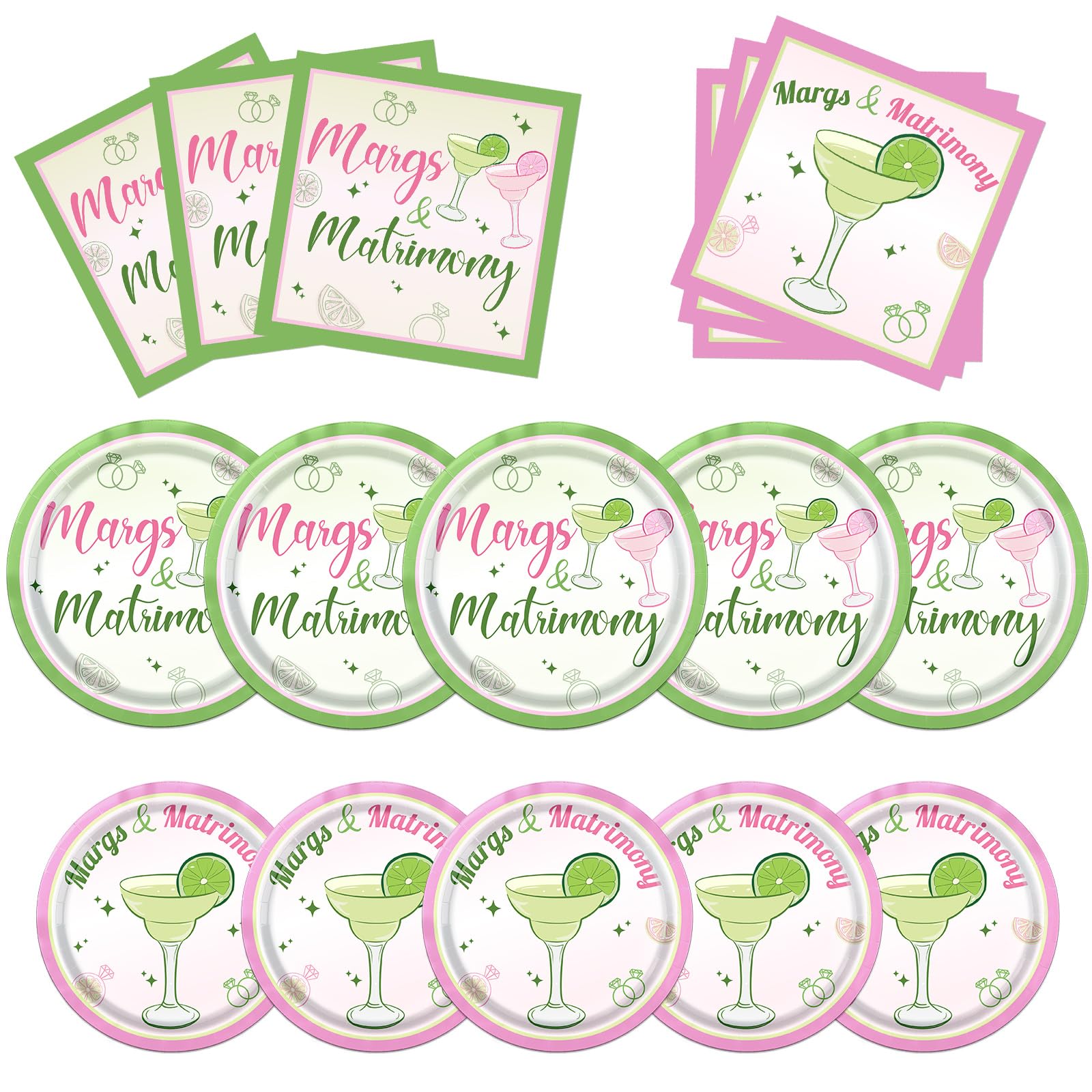 Margs and Matrimony Bachelorette Tableware, 60Pcs Margs and Matrimony Decor includes Margarita Plates and Margaritas And Matrimony Bachelorette Napkins, Mexican Fiesta Wedding Bridal Shower