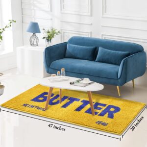 Butter Rug for Stylish Home Decor - Fluffy Microfiber Non Slip Kitchen Mat - Soft Runner Carpet for Living Room, Bedroom - 47"x20" Yellow Accent Rug for Indoor Spaces