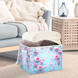 Hzwxjrlf Foldable Storage Box, Storage Bins with Lids， Storage Boxes with Handles, Storage Boxes For Clothing, Storage Bins For Homes and Offices （Beautiful Roses）