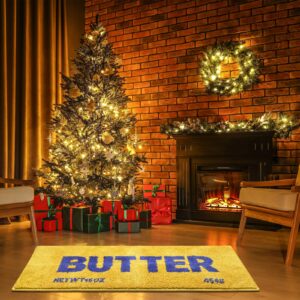 butter rug for stylish home decor - fluffy microfiber non slip kitchen mat - soft runner carpet for living room, bedroom - 47"x20" yellow accent rug for indoor spaces