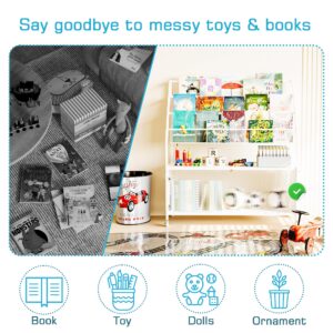 BXINREDA Kids Bookshelf and Toy Storage, White Book Shelf Rack Kids Bookcase Magazine Organizer for Kids Rooms Playroom Classroom or Bedroom