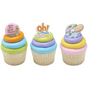 decopac oh, the places you'll go! cupcake rings, 24 dr. seuss cupcake decorations for graduation, wedding, birthday, food safe cake toppers – 24 pack