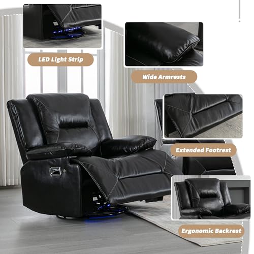 3-Seater Manual Wall Hugger Chair Oversized RV Sofa Loveseat Sofá PU Leather Upholstered Double Reclining Lounge Sectional Couch with LED Light Strip,Drop-down Table and Cup Holders for Living Room