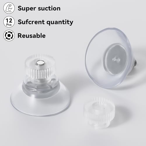 12 Pack Clear Small Suction Cups,1 in Suction Cups for Glass PVC Plastic Sucker Pads Extra Strong Adhesive Suction Cups Without Hooks for Windows,Bathroom Walls,Glass