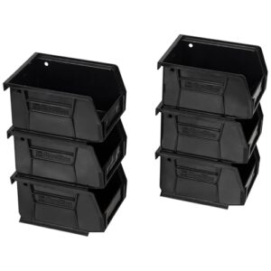 akro-mils 30210 akrobins plastic storage bins, space-saving stackable bins to use for garage organization bins, pantry organization, craft storage, 5-inch x 4-inch x 3-inch, black, 6-pack