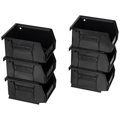 Akro-Mils 30210 AkroBins Plastic Storage Bins, Space-Saving Stackable Bins to use for Garage Organization Bins, Pantry Organization, Craft Storage, 5-Inch x 4-Inch x 3-Inch, Black, 6-Pack