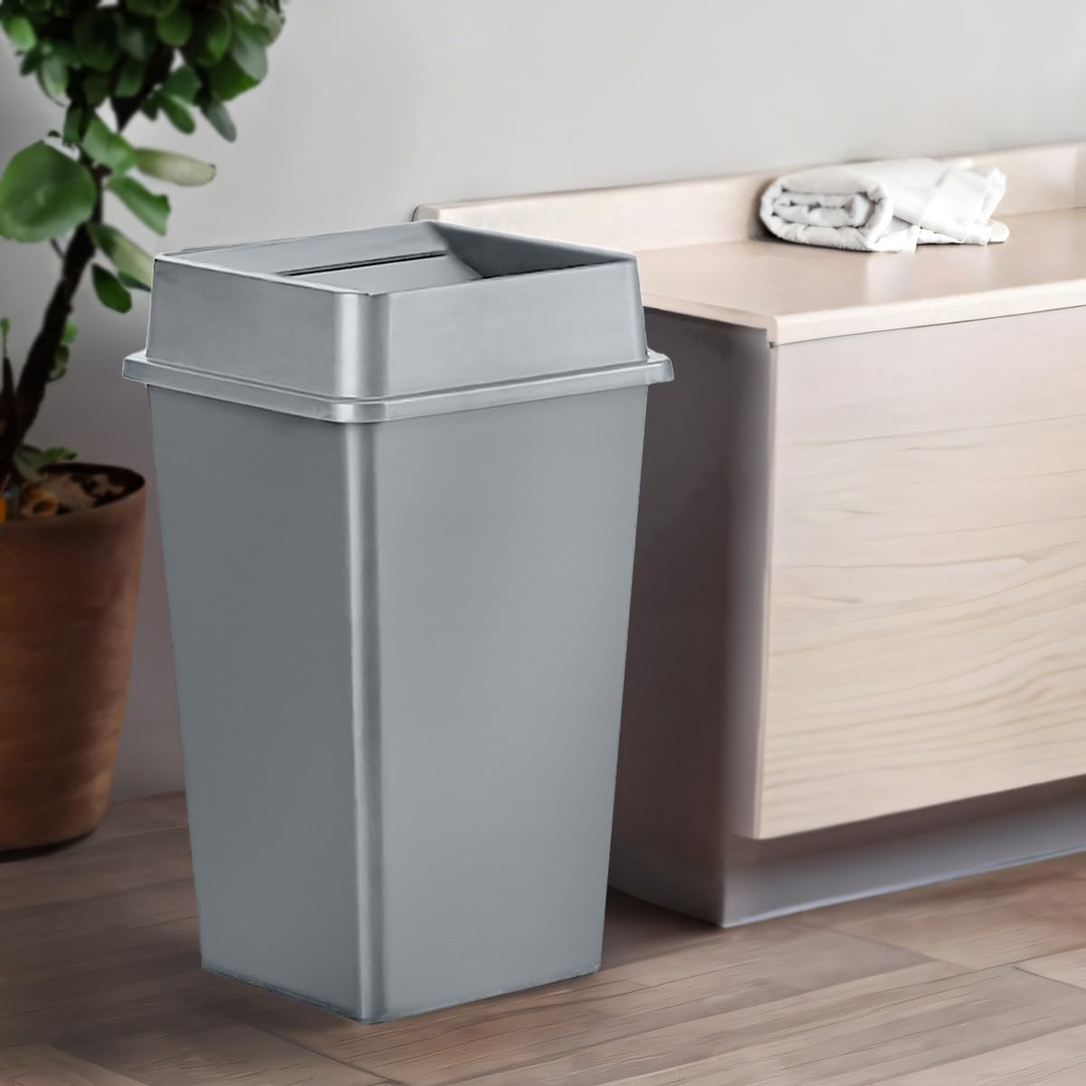 SunSierra Trash Cans 35 Gallon Square Garbage Can with Lid, Grey