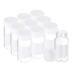 patikil 10pcs 20ml small clear glass vials with white screw cap, borosilicate glass sample bottles with writing label for solid liquid powder storage