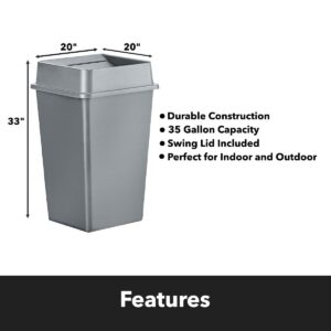 SunSierra Trash Cans 35 Gallon Square Garbage Can with Lid, Grey