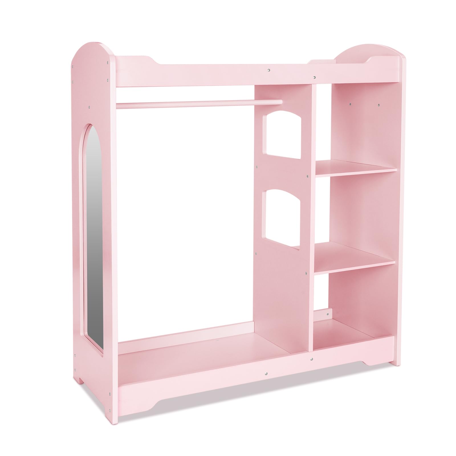 OOOK Kids Clothing Rack and Armoire with Mirror, Appropriate Height Kids Dress up Storage with Anti-tip Device, Helping Children Manage Own Clothes, Nice Dressers for Kids Room, Nursery