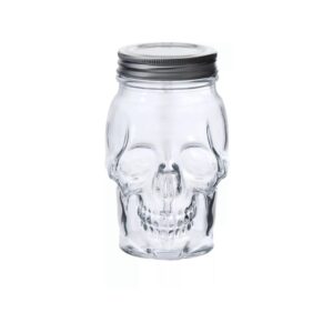 DURA LIVING Set of 2 Skull Mason Jar Glasses with Lids | 16oz Reusable Halloween Drinking Glasses | Unique Skull Décor, Storage, & Canning Jars for Parties & Gifts