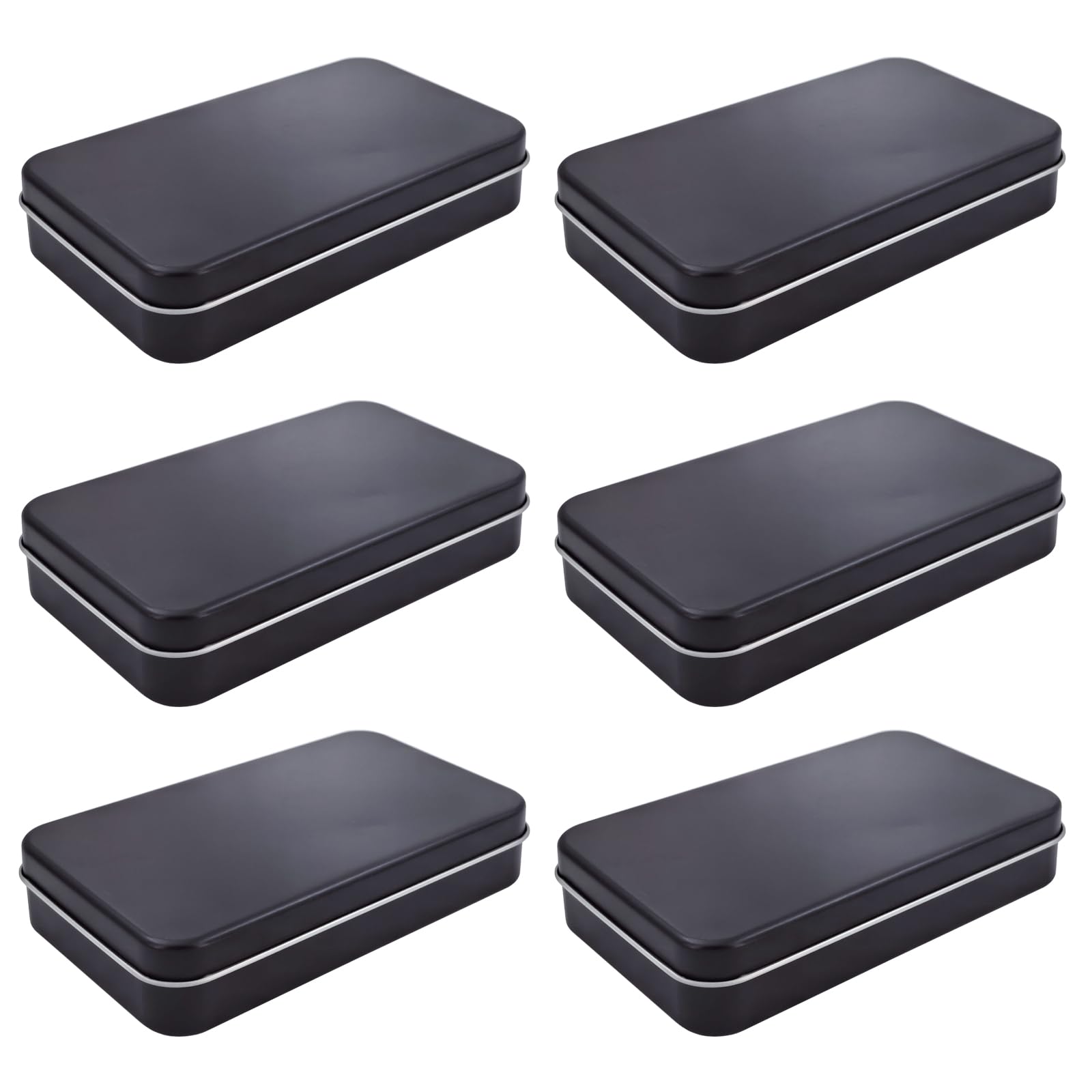 6 Pieces Rectangular Metal Empty Hinged Tins Containers Basic Necessities Home Storage Organizer Mini Box Set, 5.9 x 3.5 x 1.2 inches (Black)