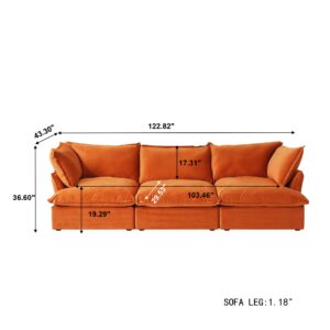 WJShome 122.82" Cloud Modular Sectional Sofa, Velvet Sectional Couches for Living Room,3 Seats Living Room Sets,Cushion Covers Removable& Replaceable, Orange