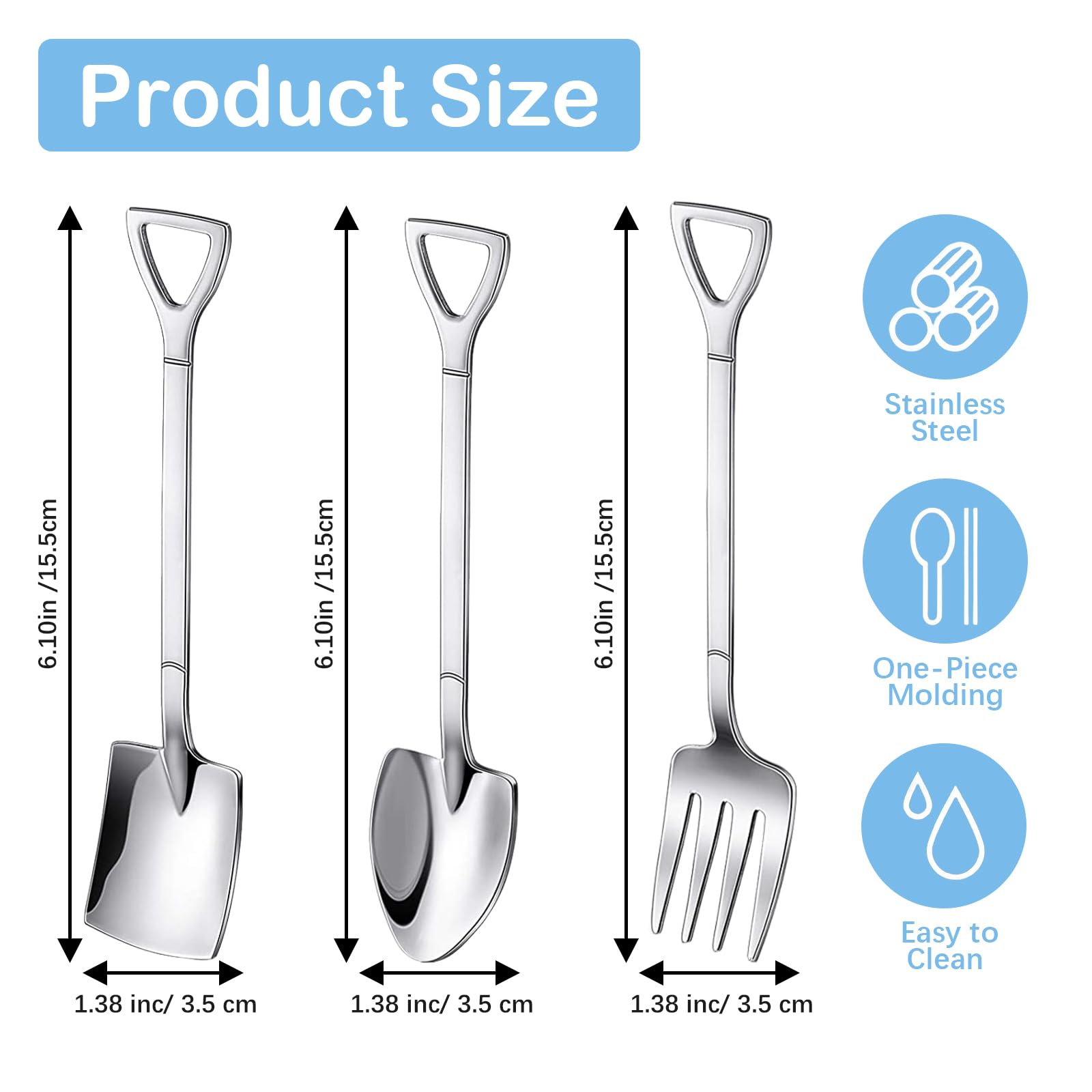 OT-NVWOZR 12PCS Dessert Spoons and Forks Set, Stainless Steel Shovel Shape Ice Cream Spoons, Mini Shovel Spoons for Coffee Yogurt Cake Fruit, Unique Silverware for Home Cocktail Appetizer Party