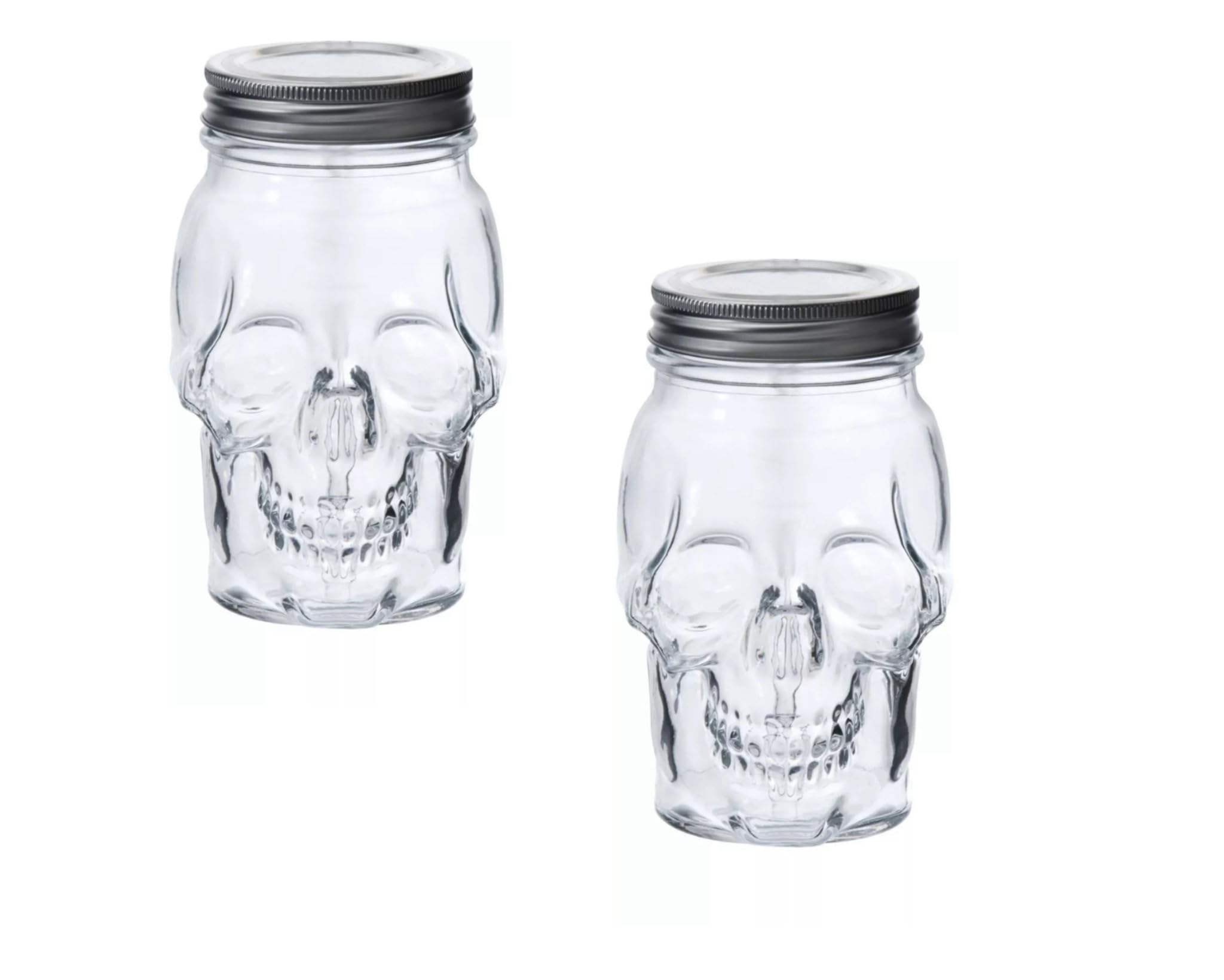 DURA LIVING Set of 2 Skull Mason Jar Glasses with Lids | 16oz Reusable Halloween Drinking Glasses | Unique Skull Décor, Storage, & Canning Jars for Parties & Gifts