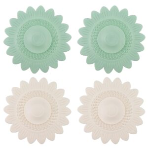 mewutal 4pcs drain hair catcher silicone shower drain covers flower shape tub stopper floral bathtub plugs shower drain protectors hair stoppers for kitchen sink bathroom drain (2 green and 2 white)