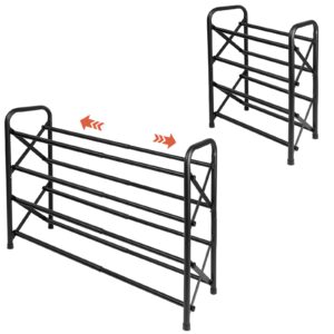 4-tier expandable shoe rack, adjustable metal shoe rack for front door metal black free standing shoe storage organizer for small space entryway garage hallway bedroom easy to assemble, black