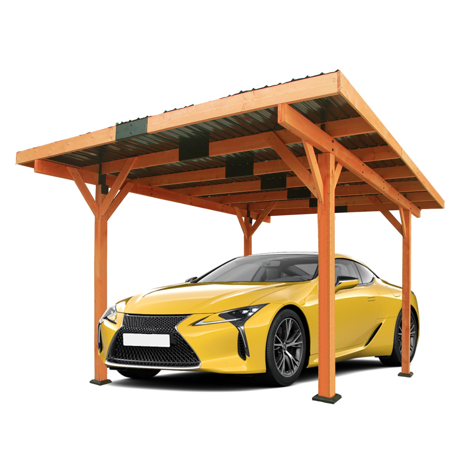 Beneouya 18.3 x 12.6 x 7.8 FT Heavy Duty Wooden Carport, Outdoor Carport Garage Shelter with Steel Roof, Hardtop Gazebo Pergola for Parking Vehicles, Boats on Patio, Garden