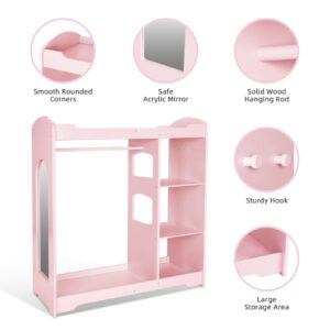 OOOK Kids Clothing Rack and Armoire with Mirror, Appropriate Height Kids Dress up Storage with Anti-tip Device, Helping Children Manage Own Clothes, Nice Dressers for Kids Room, Nursery