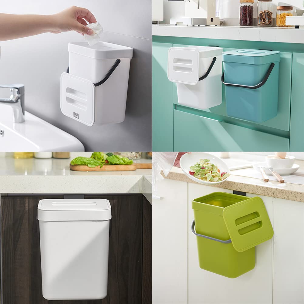 Small Kitchen Compost Bin Convenient Lid Pressure Design 3L Size Wall Mounted Easy Storage White (4)