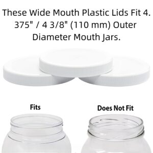 Hufopik 3 Pcs | 110/400 Plastic Replacement Lids | 110mm Caps w/Leak Proof Liner | For Large Glass or Plastic Wide Mouth Jar， Food-Grade Storage Caps for Canning Jars