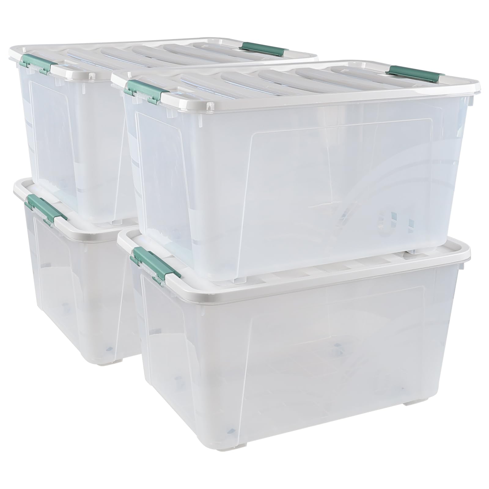 CadineUS 85 Quart Clear Storage Bins with Lids, 4 Pack Large Plastic Boxes with Wheels