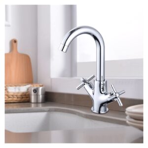 MUOBSBJRX Kitchen revolving Sink Faucet Bathroom Basin Single Hole Double Handle Deck Mounted Faucet Bathtub Cold and hot Water Mixing