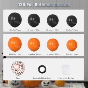 Orange and Black Balloons Arch Kit Garland, 130 pcs Black Orange Halloween Balloons Arch kit, Orange Black Rose Gold Confetti Balloons for Halloween Party Decorations