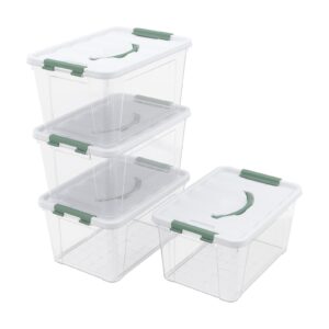 udotry 14 quart plastic latching boxes with lids, clear plastic storage bin with lids, 4 packs