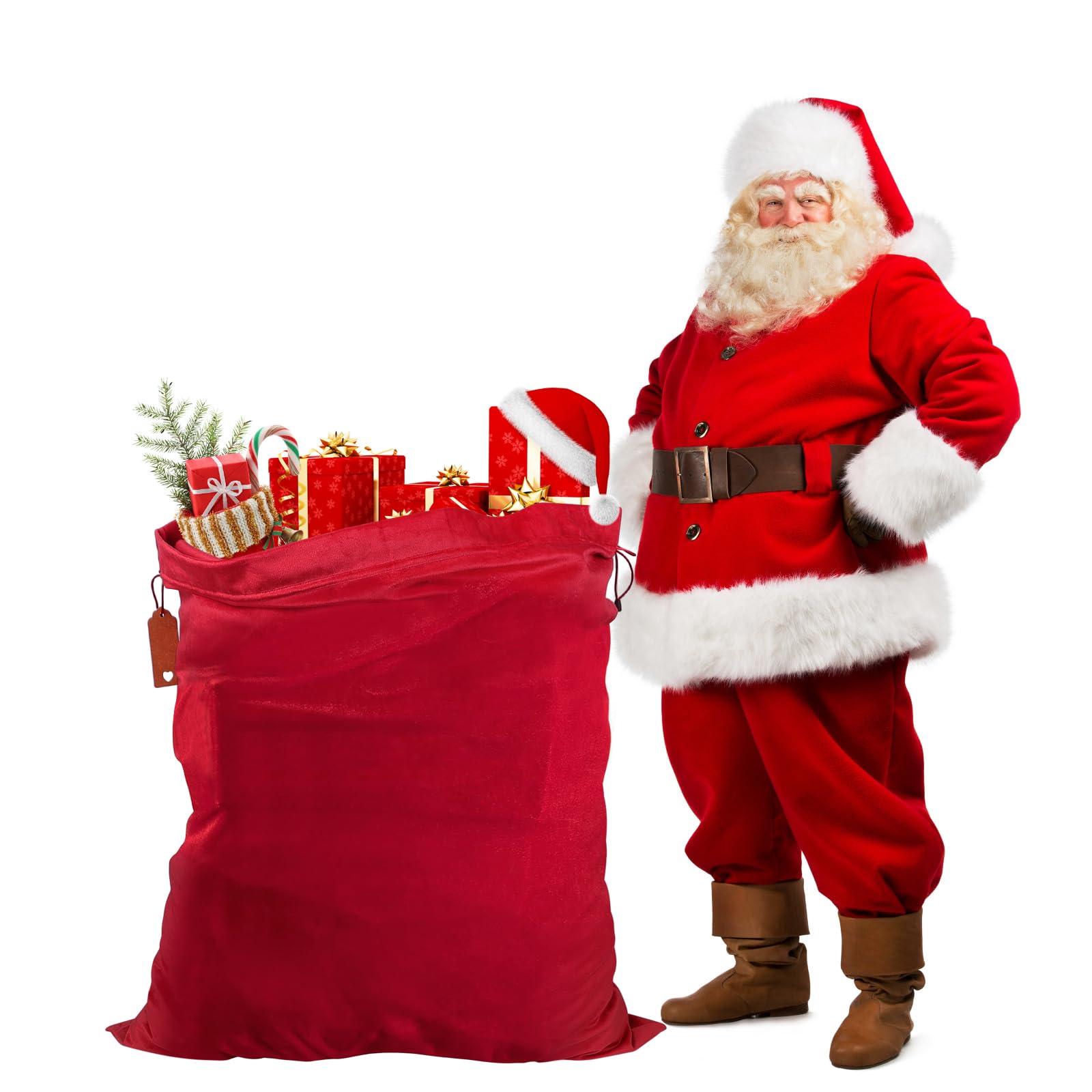 HRX Package Big Velvet Santa Bag, 31x28 Inch Super Soft Drawstring Christmas Gift Bag, Large Christmas Bags Cloth Sack for Presents