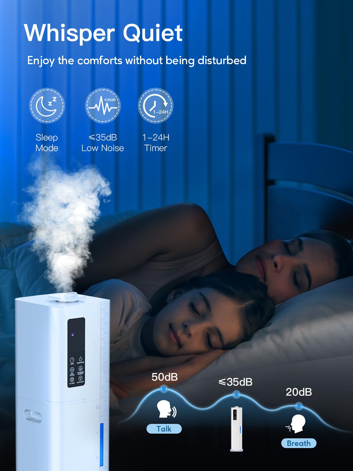 Petsaint Humidifiers for Bedroom, 2.64Gal/10L Ultrasonic Cool Mist Humidifier Large Room, Covers 550ft², Top Fill, 24H Timer, 60H Runtime, 3 Mist Mode Quiet Humidifiers for Home, Office, Plant, White