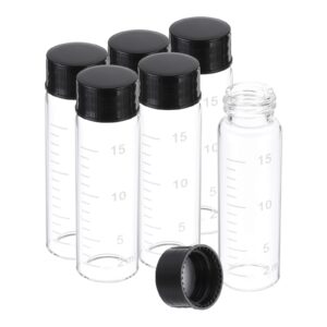 patikil 6pcs 15ml small clear glass vials with black screw cap, borosilicate glass graduated sample bottles for solid liquid powder storage