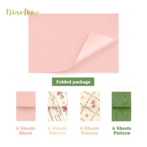 NICROHOME EUR 24 Sheets Sage Green Tissue Paper, Pink Small Gifts Floral Tissue Wrapping Paper for Christmas Crafts, Flower Bouquet Wrap, Wedding, Bridal Shower Gifts Bags (15 X 20 Inch)