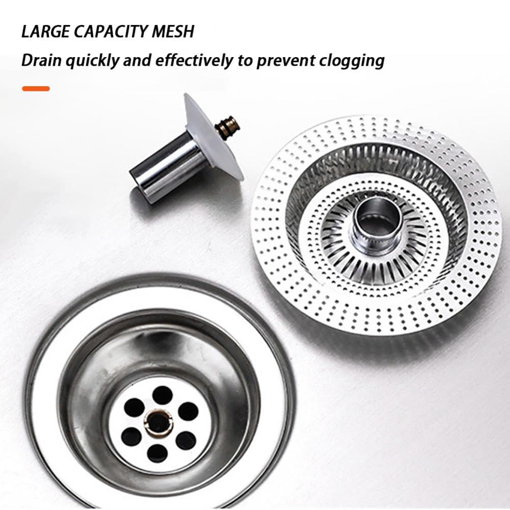 KUNMNGF Kitchen Sink Stopper,Sink Stopper Kitchen Drain,Sink Stopper,Sink Strainer,Sink Drain,Stainless Steel Kitchen Sink Pop-Up Core Strainer,Bathtub Sink Strainer for Kitchen,Bathroom, Silver