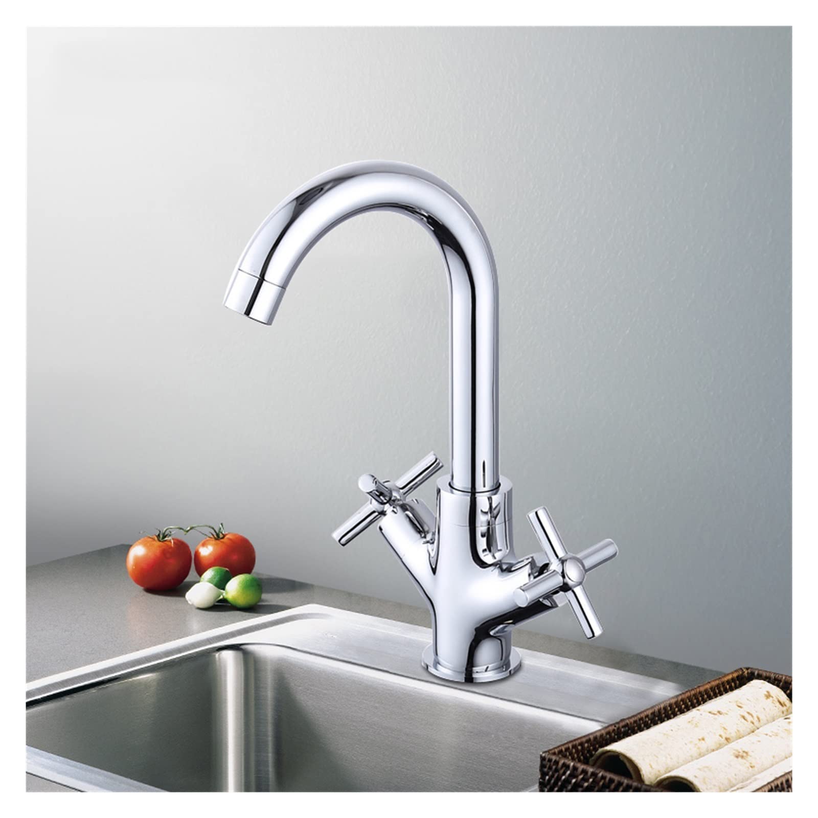 MUOBSBJRX Kitchen revolving Sink Faucet Bathroom Basin Single Hole Double Handle Deck Mounted Faucet Bathtub Cold and hot Water Mixing