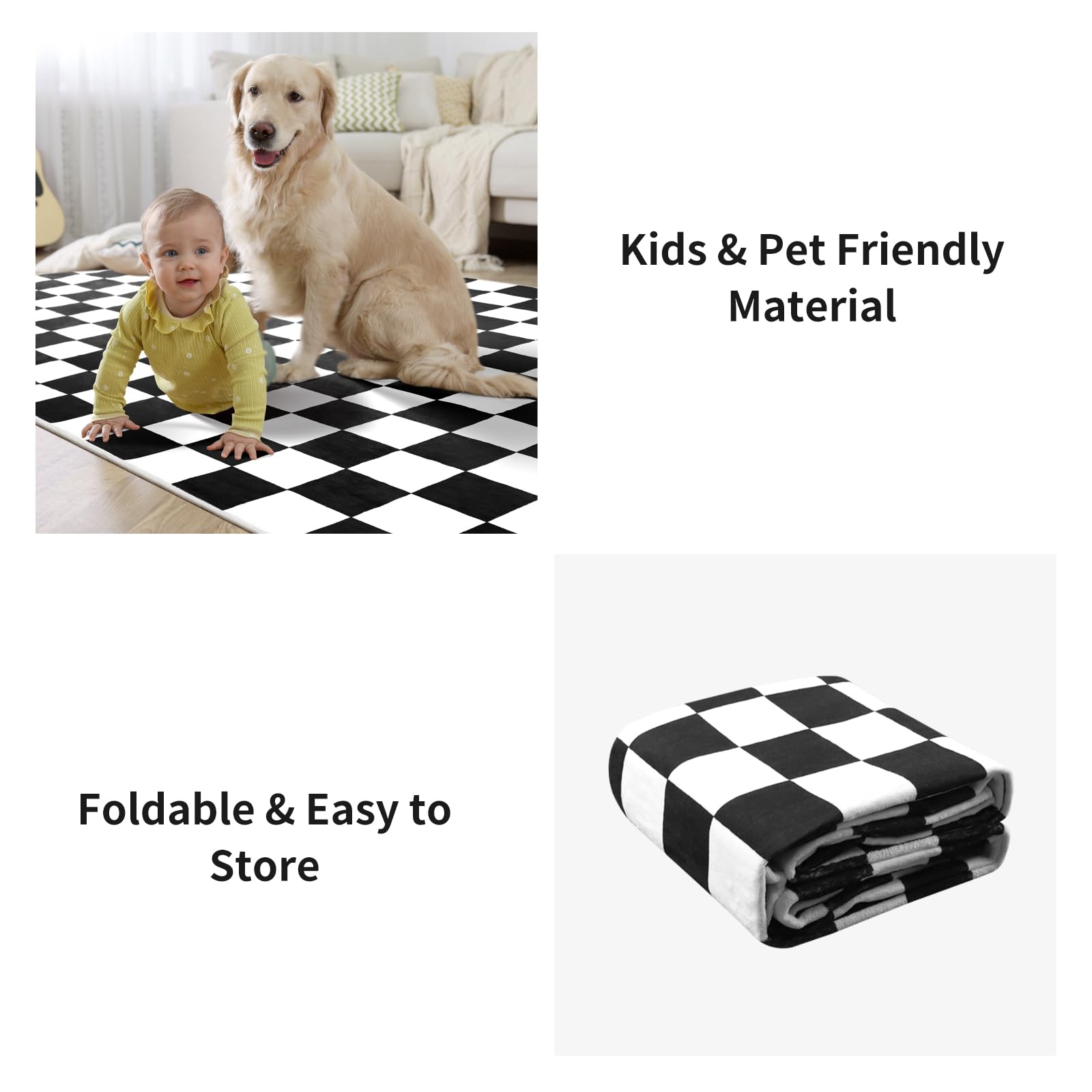 Terrug Black and White Checkered Rug for Living Room Bedroom, 5x7 Soft Washable Area Rug with Non Slip, Low Pile Stain Resistance Carpet for Kids Room Entryway Kitchen Dorm