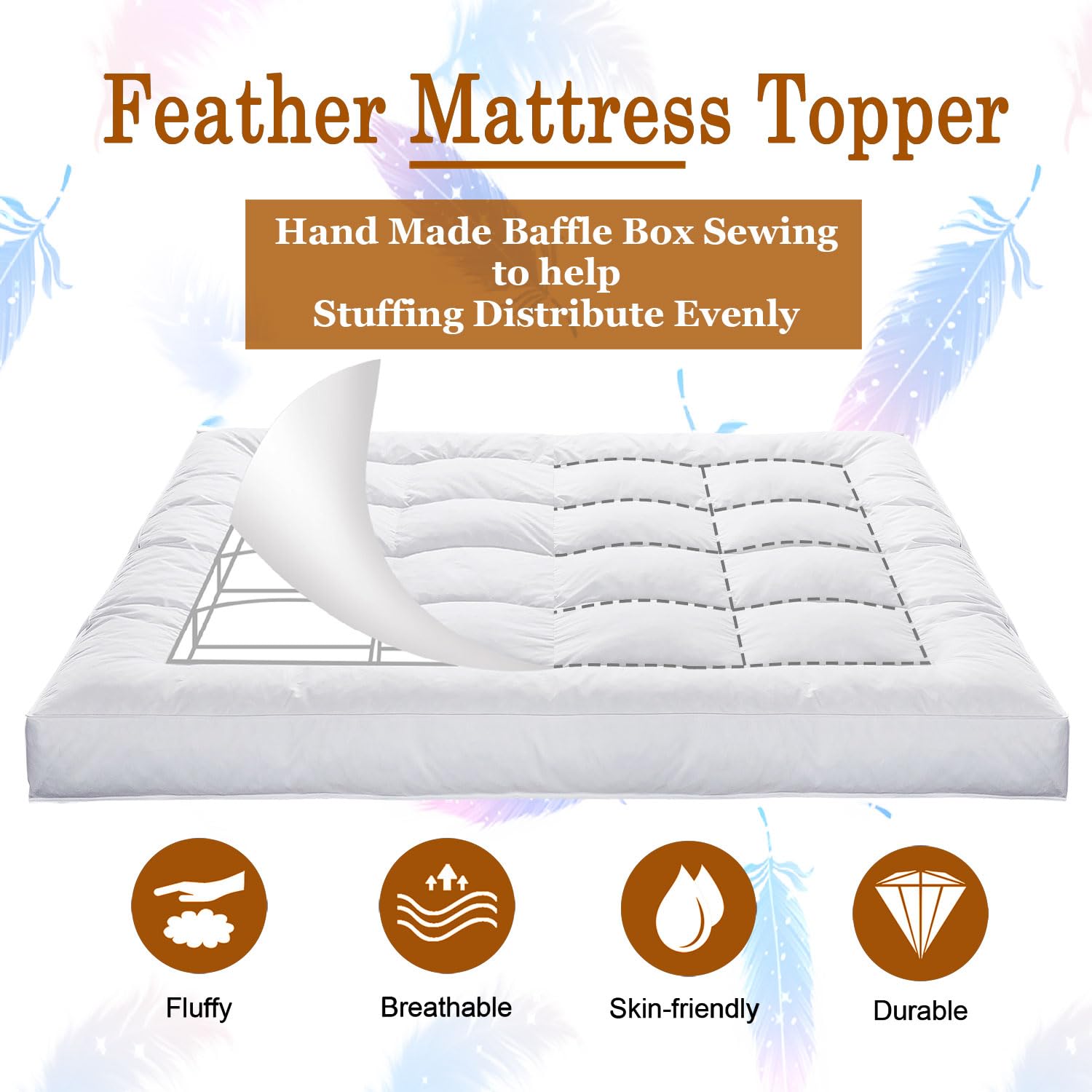 WhatsBedding Duck Feather Bed Mattress Topper King Size, 100% Cotton Memory Foam Mattress Topper, 2500GSM Overfilled Pillow Top, Hotel Collection Mattress Topper, 78x80x4.5 in