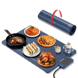 electric warming tray, food warming mat with adjustable temperature, full surface heating,rollable & portable, auto shut-off -versatile food warmer for parties buffets gatherings holidays daily use