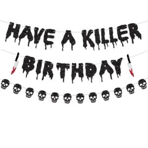 glitter have a killer birthday decorations banner black halloween skull birthday banner decorations horror movie party for halloween birthday haunted house party decorations theme baby shower supplies