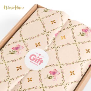 NICROHOME EUR 24 Sheets Sage Green Tissue Paper, Pink Small Gifts Floral Tissue Wrapping Paper for Christmas Crafts, Flower Bouquet Wrap, Wedding, Bridal Shower Gifts Bags (15 X 20 Inch)