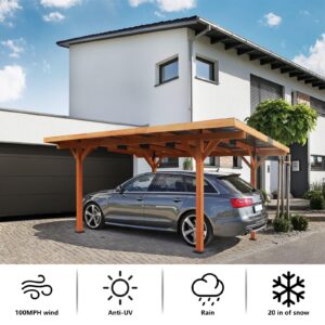 Beneouya 18.3 x 12.6 x 7.8 FT Heavy Duty Wooden Carport, Outdoor Carport Garage Shelter with Steel Roof, Hardtop Gazebo Pergola for Parking Vehicles, Boats on Patio, Garden