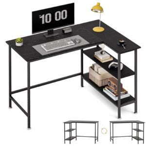 gzshiyitech 43" l shaped office desk with reversible storage shelves can be used as a game desk or computer desk modern design corner desk （black）