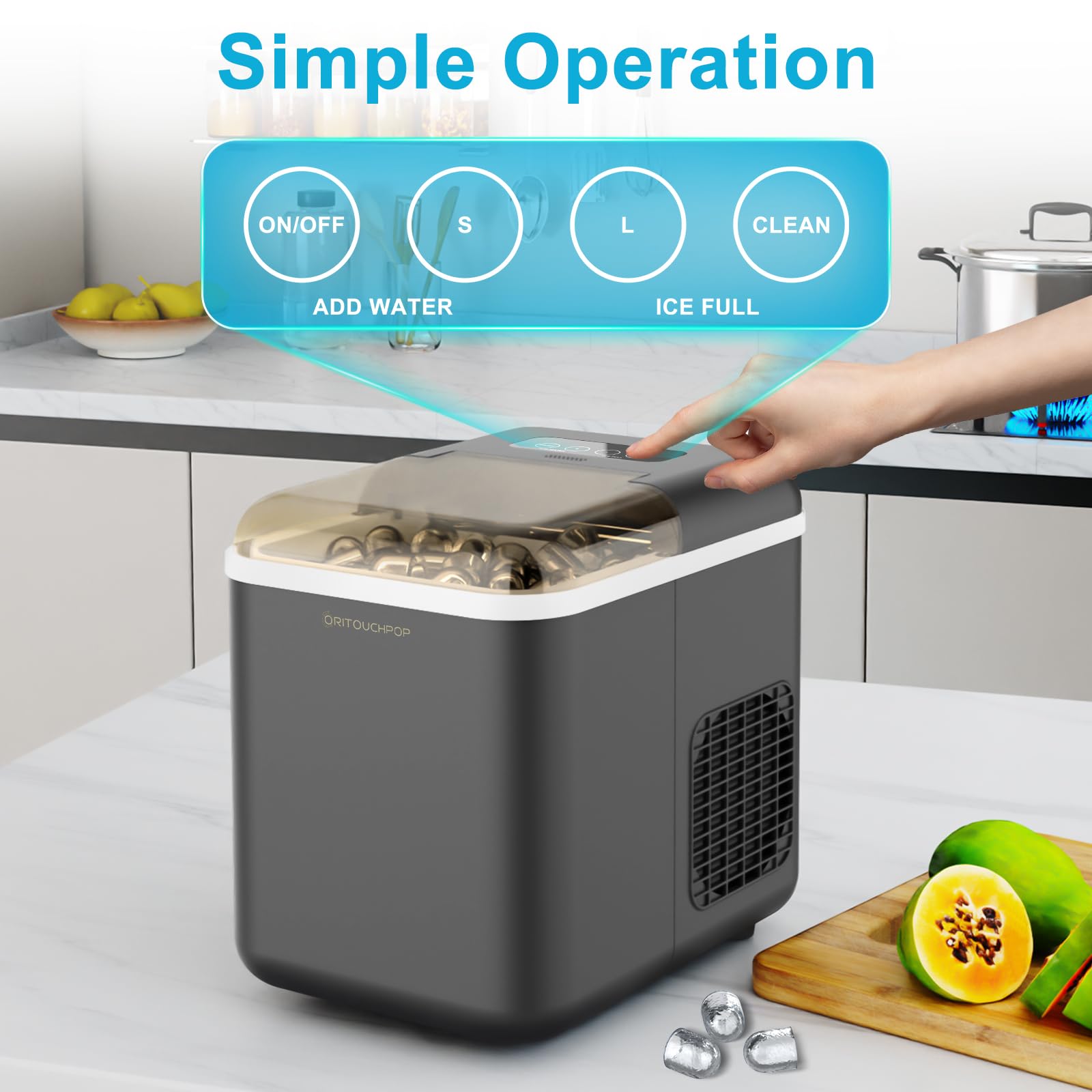 Oritouchpop Ice Makers Countertop APP Control Smart Ice Machine Portable Ice Maker with Self-Cleaning Function 6 Minutes 9 Bullet Ice WiFi Remote Control for Home Camping